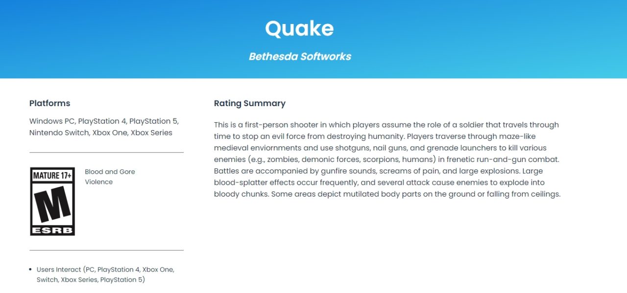 'Quake' Rated For PlayStation, Xbox Series, Nintendo Switch, And PC