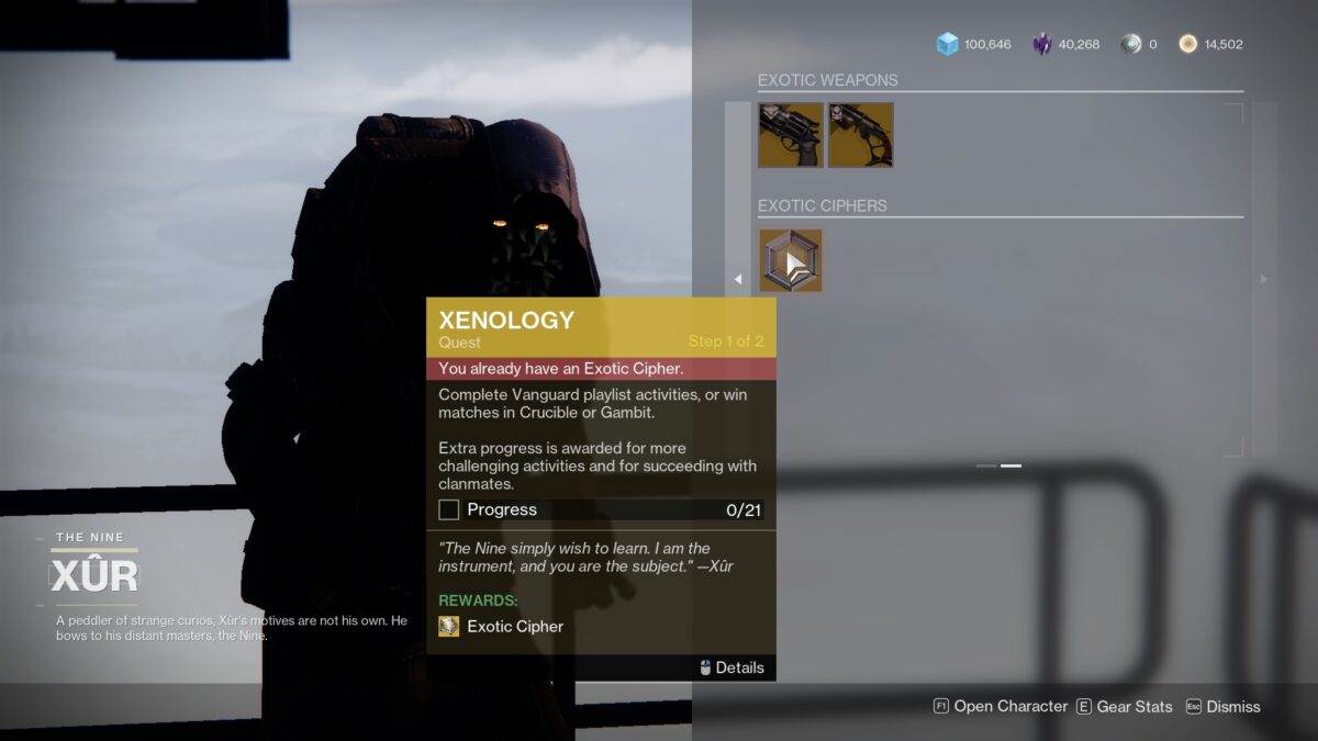 Destiny 2 Xur Location This Week: Weapons, Armor (October 7 - 11)